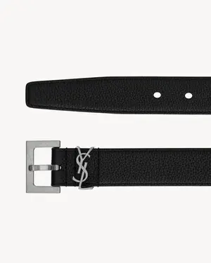 Saint Laurent Cassandre Belt In Grained Leather - Black