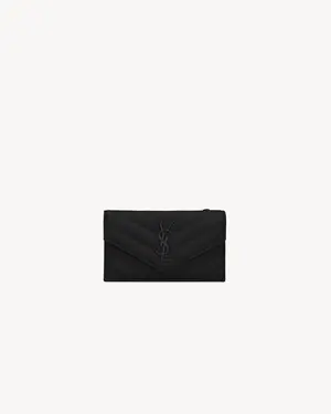Saint Laurent Cassandre Matelassé Fragments Flap Card Case In Grain De Poudre Leather Black