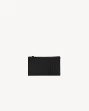 Saint Laurent Cassandre Matelassé Fragments Flap Card Case In Grain De Poudre Leather - Black