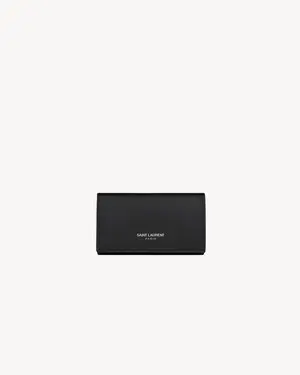 Saint Laurent Slim Key Case In Grain De Poudre Leather - Black