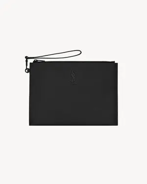 Saint Laurent Cassandre Zipped Tablet Holder In Grain De Poudre Leather - Black