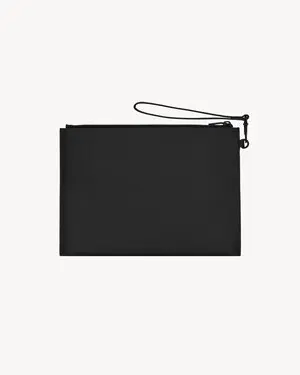 Saint Laurent Cassandre Zipped Tablet Holder In Grain De Poudre Leather
