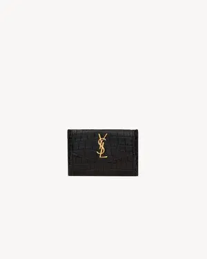 Saint Laurent One Sizeptown Flap Card Case In Crocodile-embossed Shiny Leather - Black