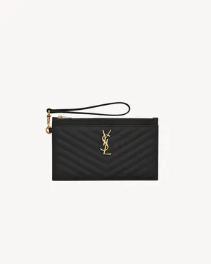 Saint Laurent Cassandre Matelassé Pouch In Grain De Poudre Leather - Black