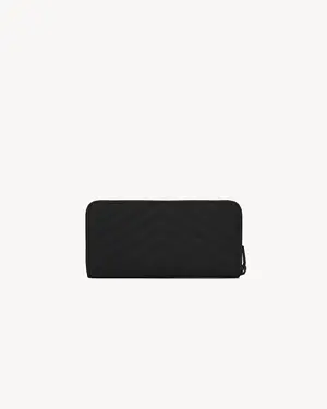 Saint Laurent Cassandre Matelassé Zip Around Wallet In Grain De Poudre Leather - Black