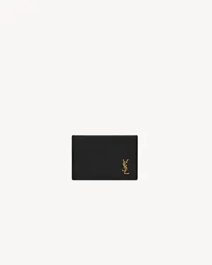 Saint Laurent Tiny Cassandre Flap Card Case In Grained Leather - Black