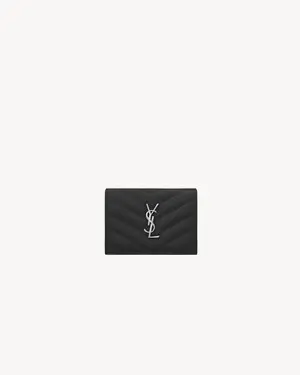 Saint Laurent Cassandre Matelassé Flap Card Case In Grain De Poudre Leather - Black