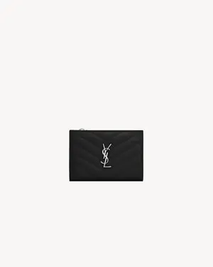 Saint Laurent Cassandre Matelassé Fragments Bi-fold Wallet In Grain De Poudre Leather - Black