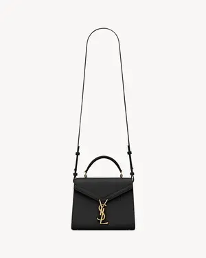 Saint Laurent Cassandra Mini Top Handle Bag In Grain De Poudre Embossed Leather - Black
