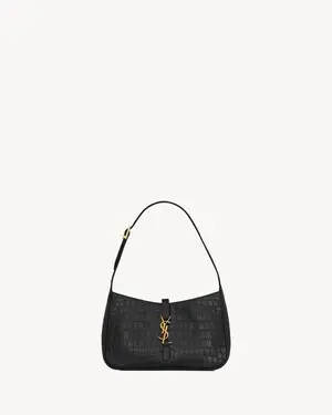Saint Laurent Le 5 À 7 Hobo Bag In Crocodile-embossed Leather - Black