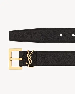 Saint Laurent Cassandre Belt In Grained Leather - Black
