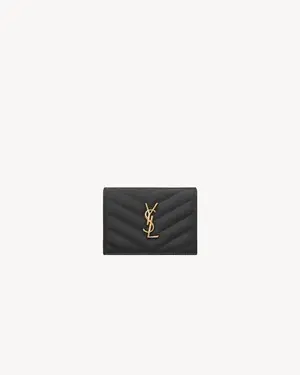 Saint Laurent Cassandre Matelassé Flap Card Case In Grain De Poudre Leather - Black