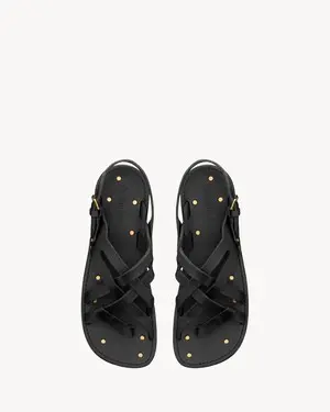 Saint Laurent Cheever Flat Sandals In Smooth Leather