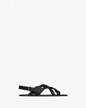 Saint Laurent Cheever Flat Sandals In Smooth Leather