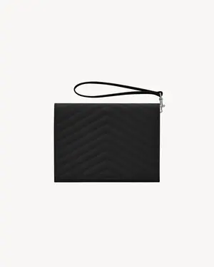 Saint Laurent Cassandre Matelassé Flap Pouch In Grain De Poudre Leather - Black