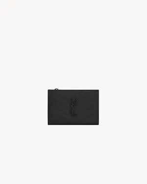 Saint Laurent Cassandre Matelassé Fragments Bi-fold Wallet In Grain De Poudre Leather - Black