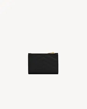 Saint Laurent Cassandre Matelassé Fragments Bi-fold Wallet In Grain De Poudre Leather - Black