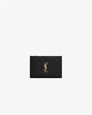 Saint Laurent Cassandre Matelassé Fragments Bi-fold Wallet In Grain De Poudre Leather - Black