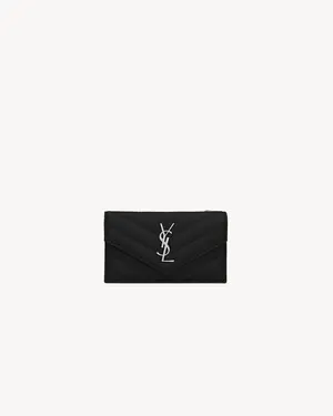 Saint Laurent Cassandre Matelassé Fragments Flap Card Case - Black
