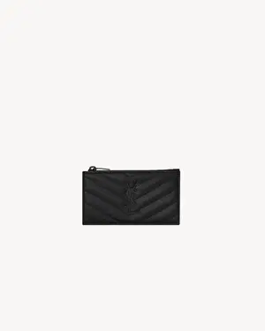 Saint Laurent Cassandre Matelassé Fragments Card Case In Grain De Poudre Leather - Black