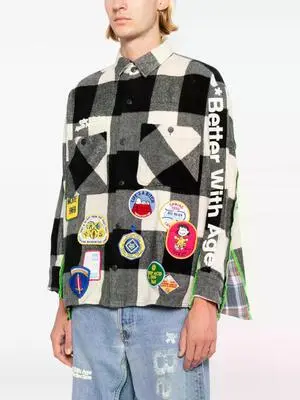 BETTER WITH AGE Patch-embellished Checked Shirt - Black