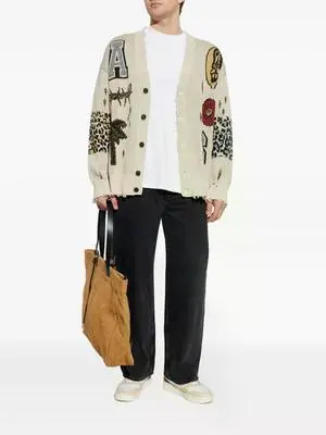 ALLSAINTS Ecru Graphic Detailed V-neck Cardigan - Neutrals