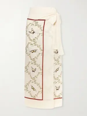 Agua Bendita Floral-print Wrap Cotton And Silk-blend Coverup - Neutrals