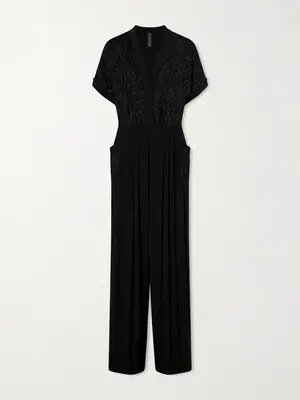 Norma Kamali Geralyn Embroidered Velvet Jumpsuit - Black