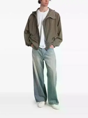 Attachment Wide-leg Faded Denim Jeans
