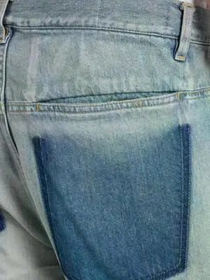 Attachment Wide-leg Faded Denim Jeans