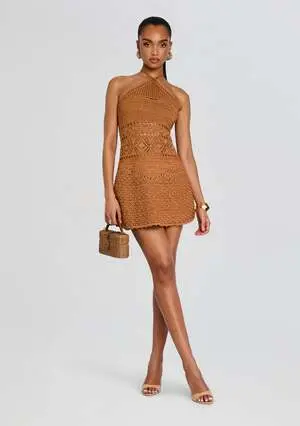 Retrofete Florentina Crochet Halterneck Mini Dress - Metallic Rust