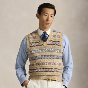 Ralph Lauren Fair Isle Cotton-wool Sweater Vest - Tan Multi