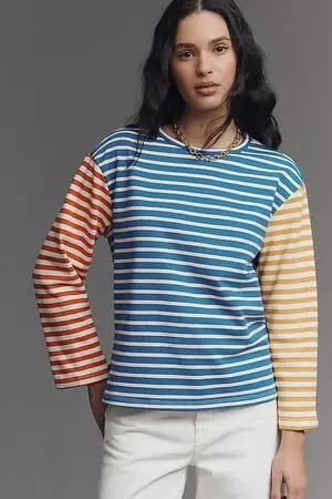 English Factory Colorblock Striped Long Sleeve Top - Blue Pattern