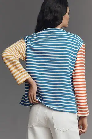 English Factory Colorblock Striped Long Sleeve Top - Blue Pattern