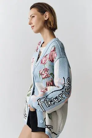 Anthropologie Oversized Floral V-neck Cardigan Sweater