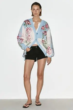 Anthropologie Oversized Floral V-neck Cardigan Sweater