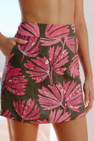 Calypso St. Barth Melodie Linen Skirt - Pink Pattern