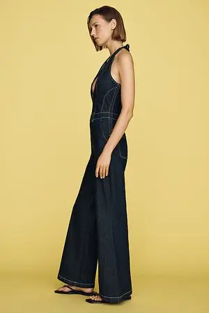 Maeve Plunge Neck Denim Jumpsuit