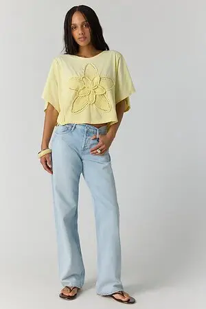 TRICIA FIX Crocheted Applique Cropped T-shirt - Light Yellow