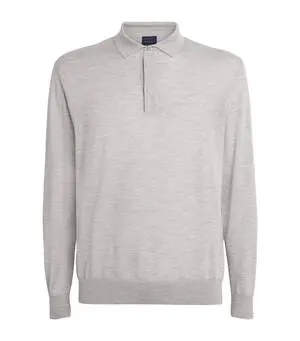 Paul & Shark Cashmere-silk Suede-trim Polo Shirt - Grey