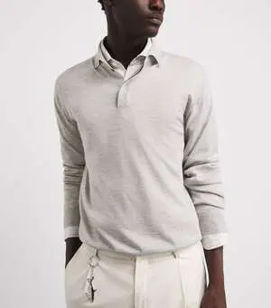Paul & Shark Cashmere-silk Suede-trim Polo Shirt - Grey