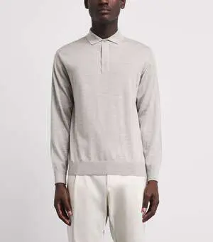 Paul & Shark Cashmere-silk Suede-trim Polo Shirt - Grey