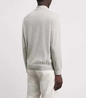 Paul & Shark Cashmere-silk Suede-trim Polo Shirt - Grey