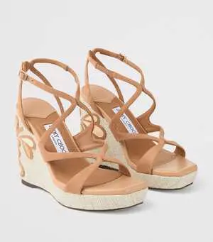 JIMMY CHOO Ayla Suede Wedge Sandals - Beige