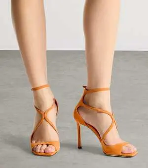 JIMMY CHOO Azia 95 Suede Stiletto Sandals - Orange