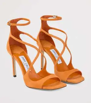 JIMMY CHOO Azia 95 Suede Stiletto Sandals - Orange