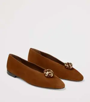 JIMMY CHOO Margot Pointed Toe Suede Ballet Flats - Beige