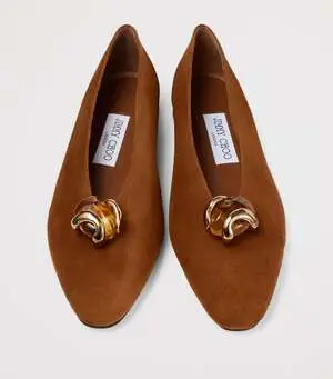 JIMMY CHOO Margot Pointed Toe Suede Ballet Flats - Beige