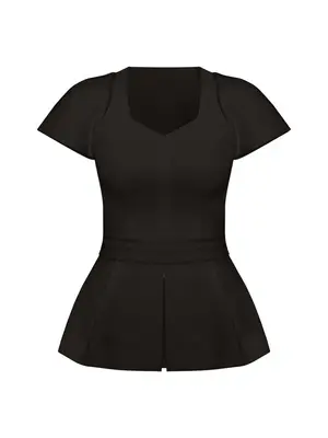 TIA DORRAINE Short-sleeved Sweetheart Neck Top - Black