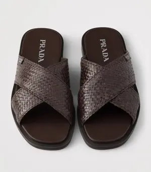 Prada Woven Leather Crisscross Sandals